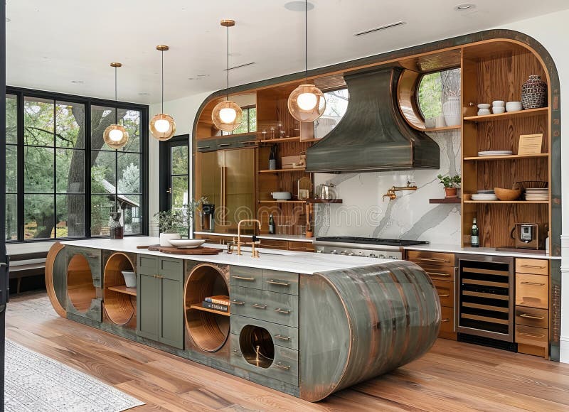 Kitchen Island Made from Wine Barrels Stock Photo - Image of indoor ...