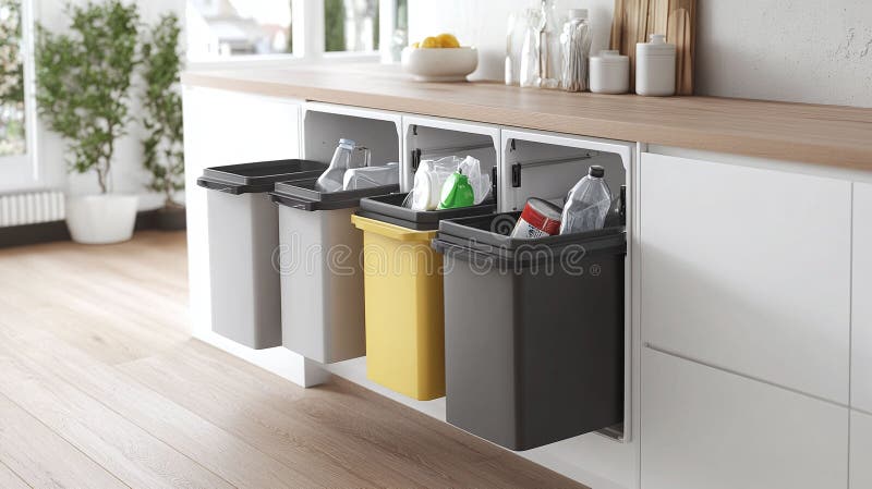 A Kitchen Island with Pull-out Recycling and Garbage Bins. Stock ...