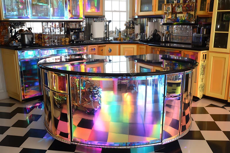 A Kitchen Island with a Unique Iridescent Design Stock Illustration ...