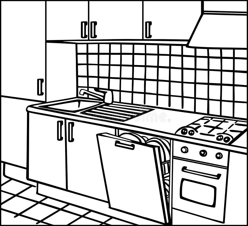 Kitchen stock illustration. Illustration of floor, home - 34883147