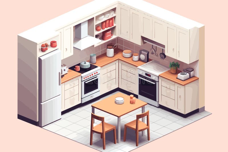 Kitchen Isometric Vector Flat Minimalistic Isolated Illustration Stock ...
