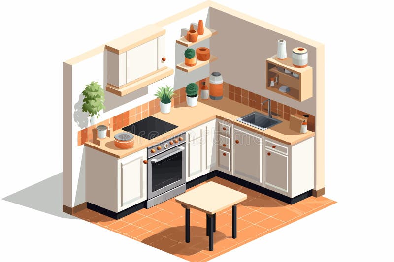 Kitchen Isometric Vector Flat Minimalistic Isolated Illustration Stock ...