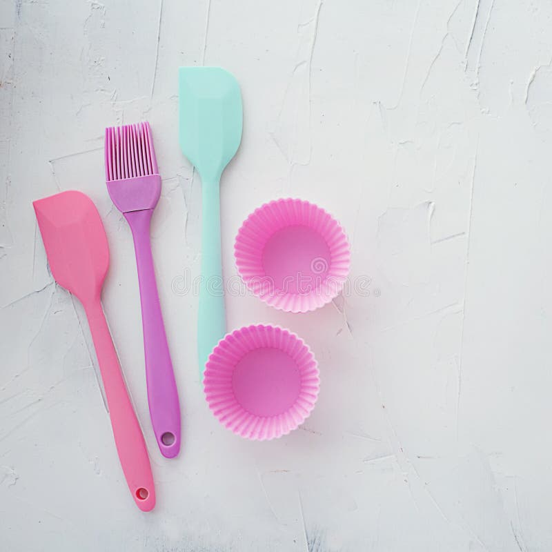 Kitchen Items for Baking on a White Square Textural Background Stock ...