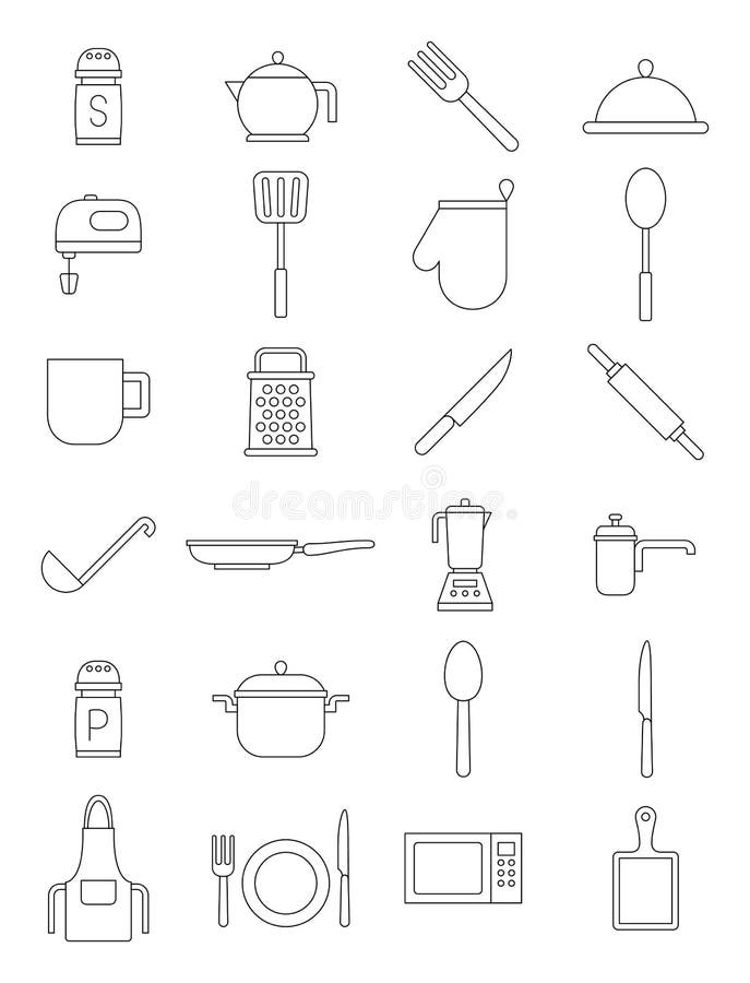 Kitchen Items Black Icons Set Stock Illustration - Illustration of chef ...