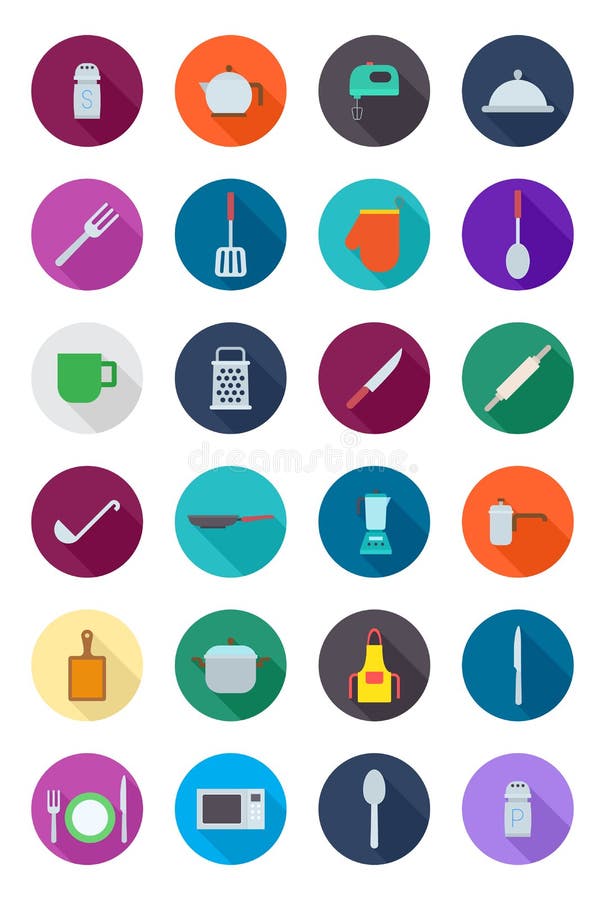 Kitchen Items Round Icons Set Stock Illustration - Illustration of line ...