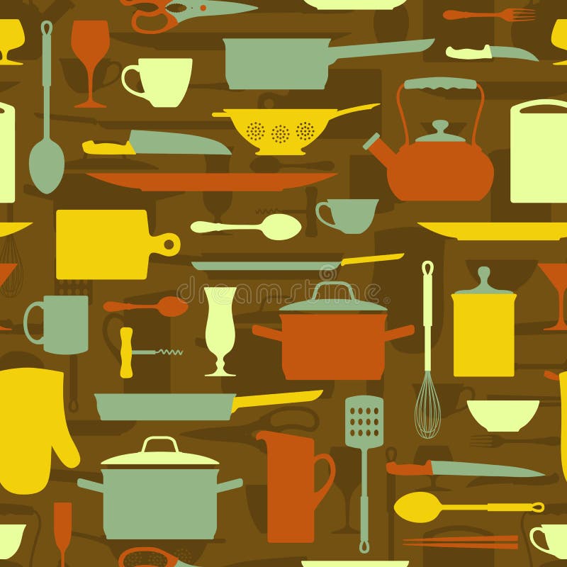 Kitchen Items Seamless Pattern Stock Vector - Illustration of graphics ...