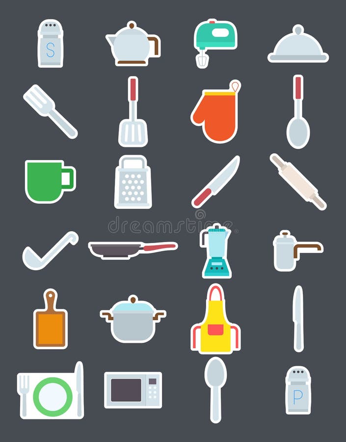 Kitchen Items Black Icons Set Stock Illustration - Illustration of chef ...