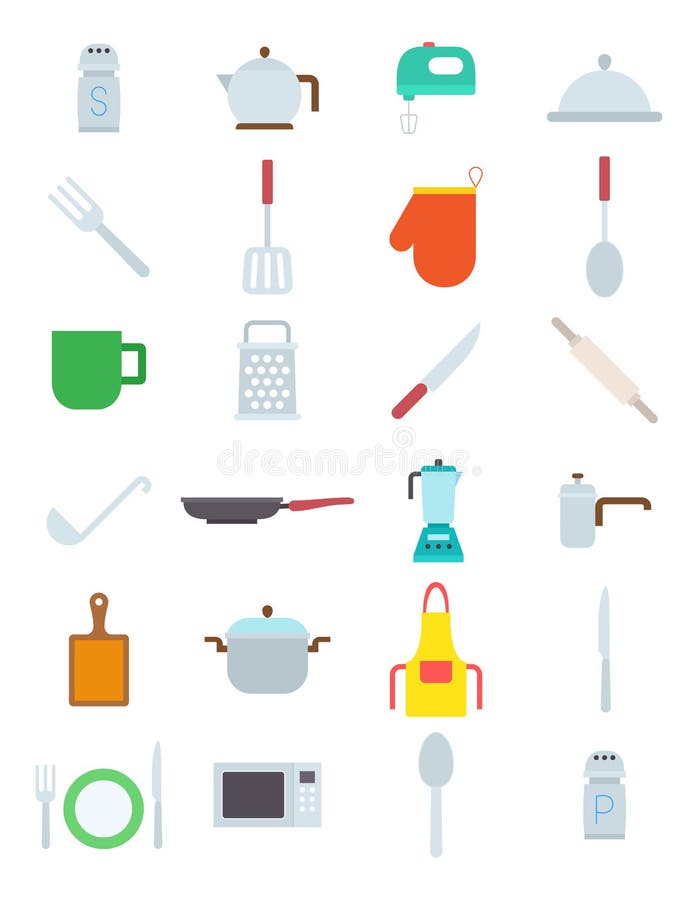 Kitchen Items Vector Icons Set Stock Vector - Illustration of cooking ...