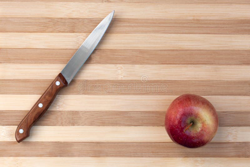 Kitchen Knife and Apple on Wooden Board Stock Image - Image of food ...