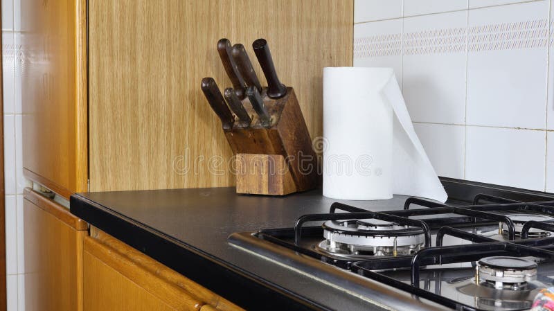 In the Kitchen Knife Block with Kitchenette Stock Image - Image of ...