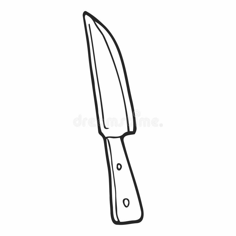 Kitchen Knife Drawn in the Style of Doodle.Black and White Image ...