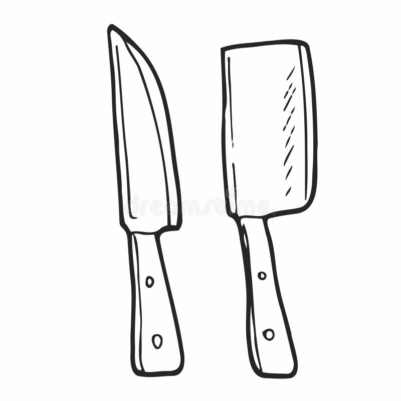 Kitchen Knife Drawn in the Style of Doodle.Black and White Image ...