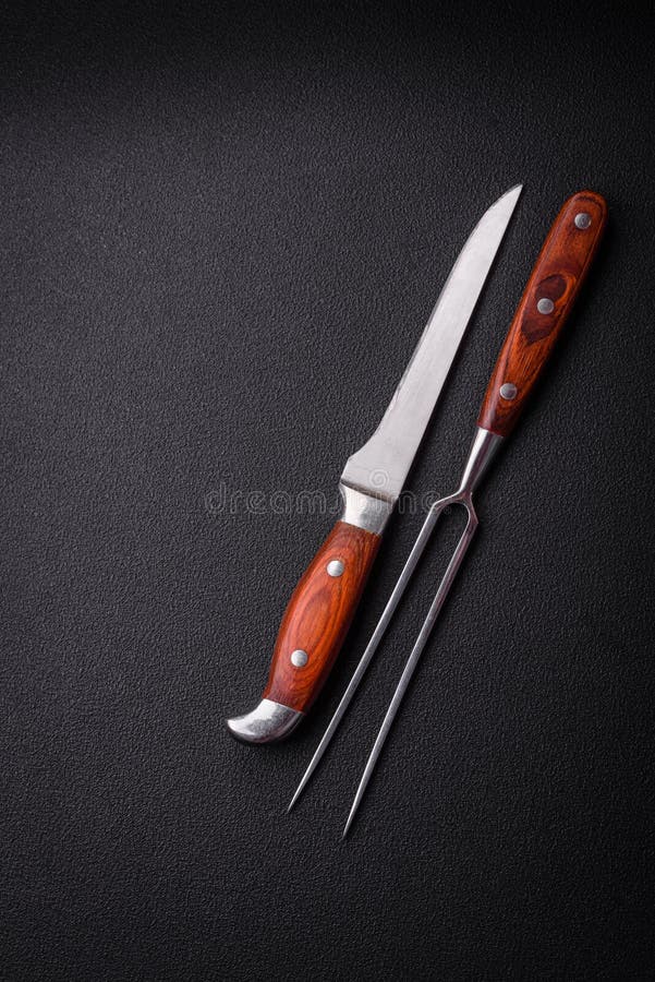 Kitchen Knife and Fork Made of Steel with Copy Space Stock Photo ...