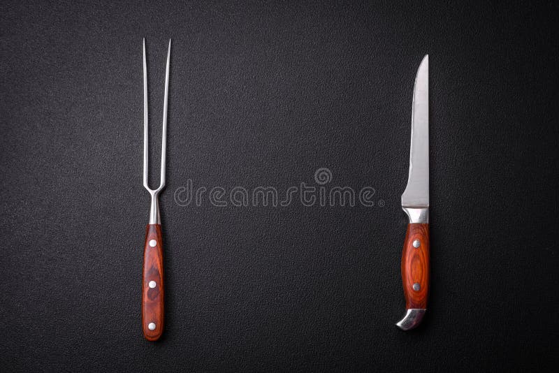 Kitchen Knife and Fork Made of Steel with Copy Space Stock Image ...