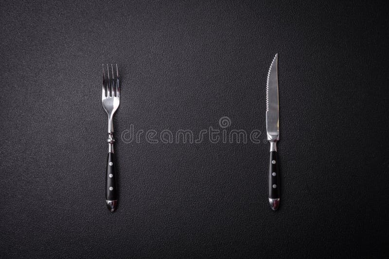 Kitchen Knife and Fork Made of Steel with Copy Space Stock Photo ...