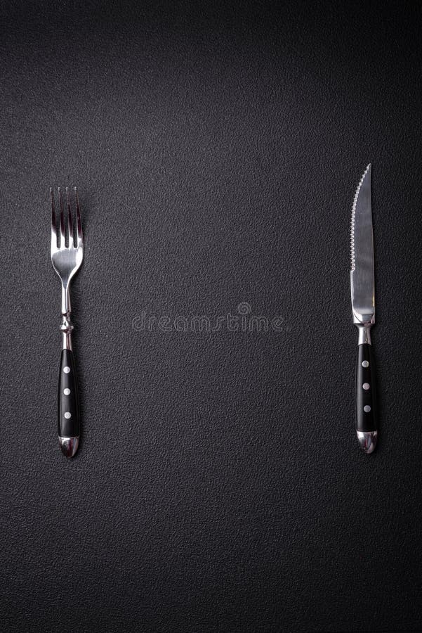 Kitchen Knife and Fork Made of Steel with Copy Space Stock Photo ...