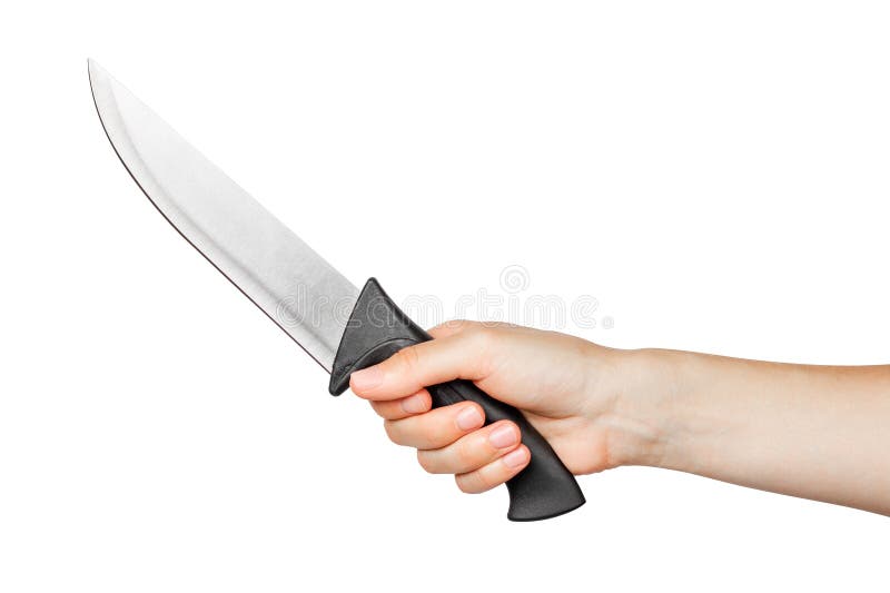 Kitchen Knife in Hand. Big Knife. the Human Hand Holds a Knife Stock ...