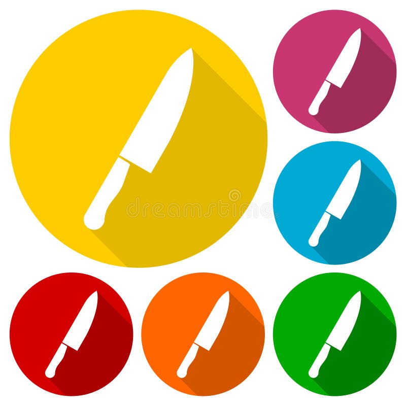 Kitchen Knife Icons Set with Long Shadow Stock Vector - Illustration of ...