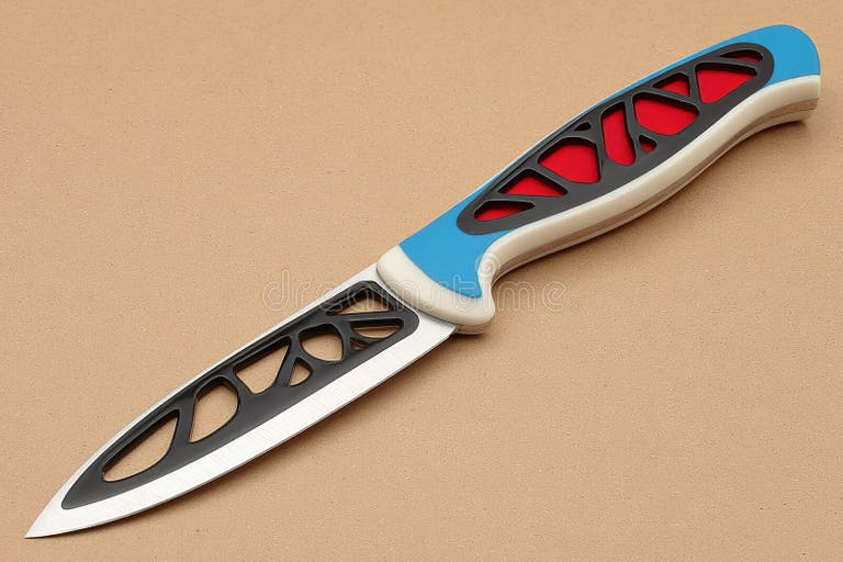 Unique Kitchen Knife Featuring a Sleek Design with a Blue and Red ...