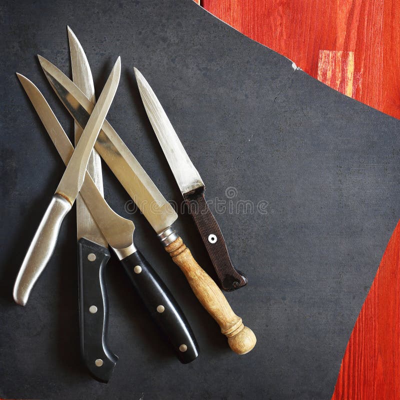 Kitchen knifes top view stock image. Image of santoku - 320986321