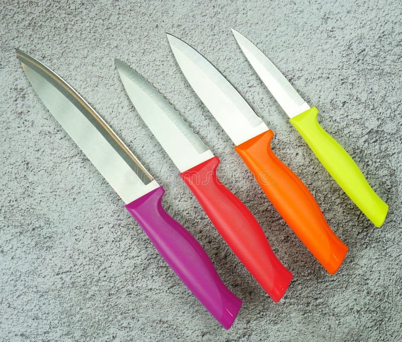 Kitchen Knives with Multi-colored Handles. a Set of Knives for ...