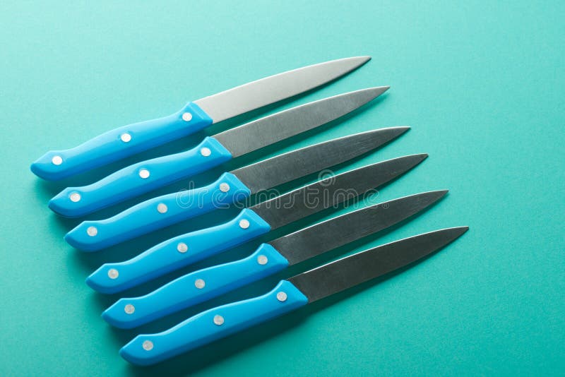 Kitchen Knives with Plastic Handles Stock Photo - Image of detail ...