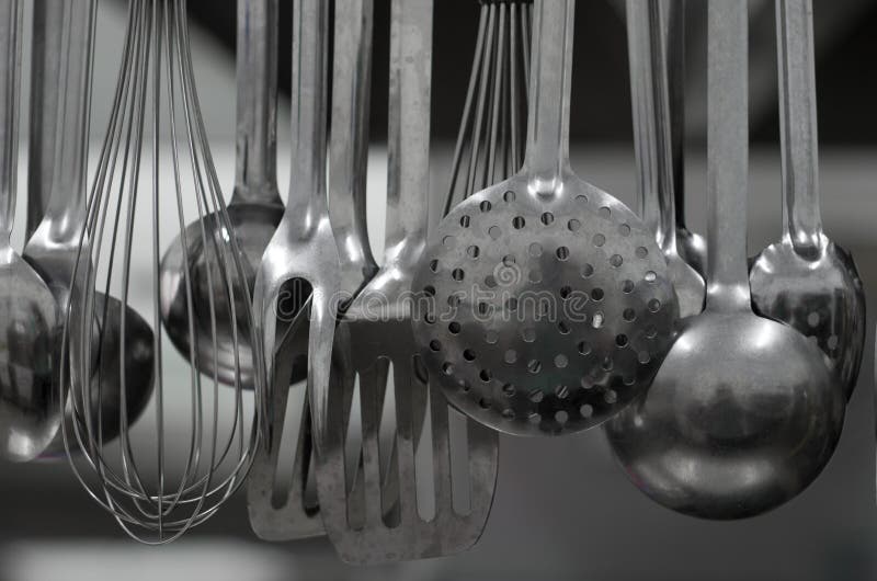 Group Of Stainless Steel Kitchen Items Stock Image - Image of group ...