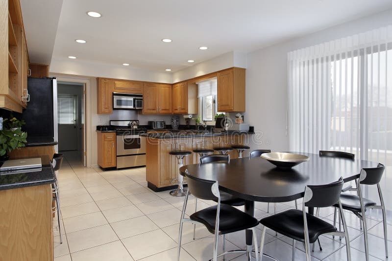 Kitchen with Large Eating Area Stock Photo - Image of island, family ...