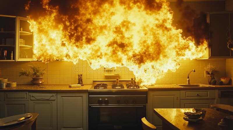 A Kitchen with a Large Explosion Coming Out of the Oven Stock Image ...