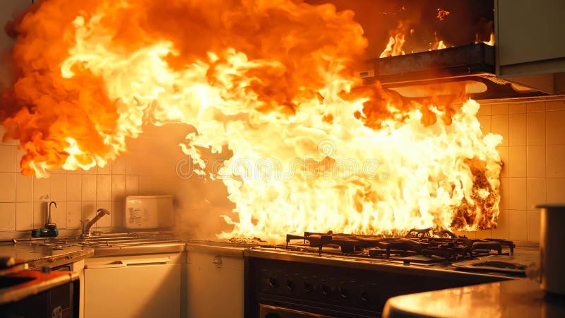 A Kitchen with a Large Fire Coming Out of the Oven Stock Video - Video ...