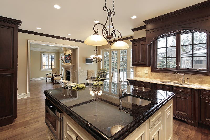 Kitchen with large island stock photo. Image of floor - 12656282