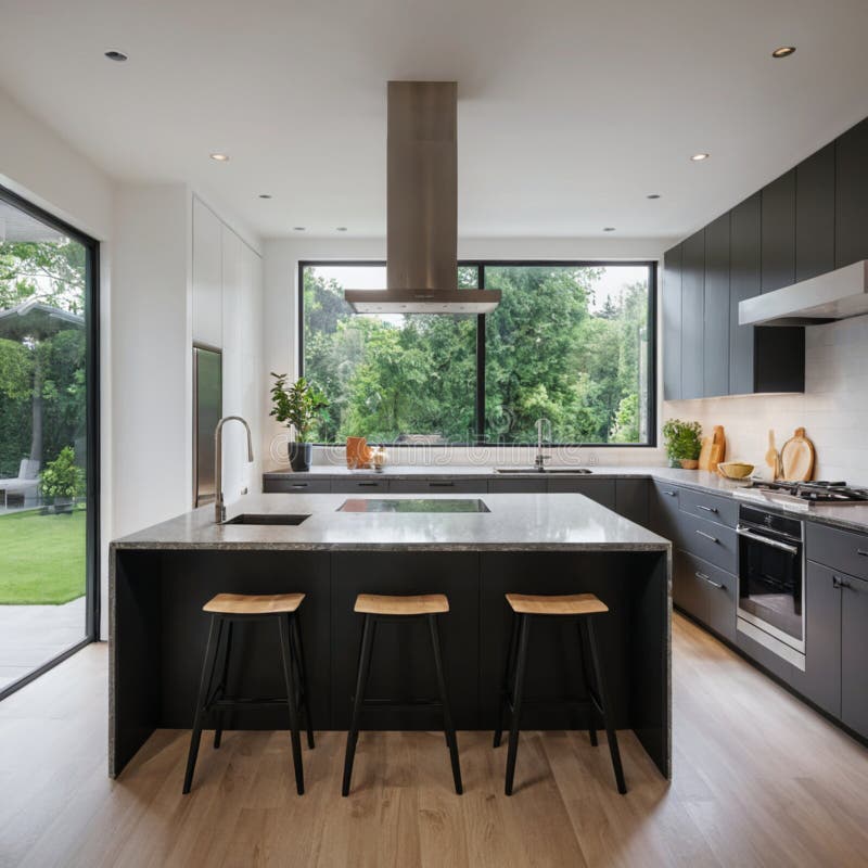 A Large Island and a Large Kitchen Island Stock Image - Image of dining ...