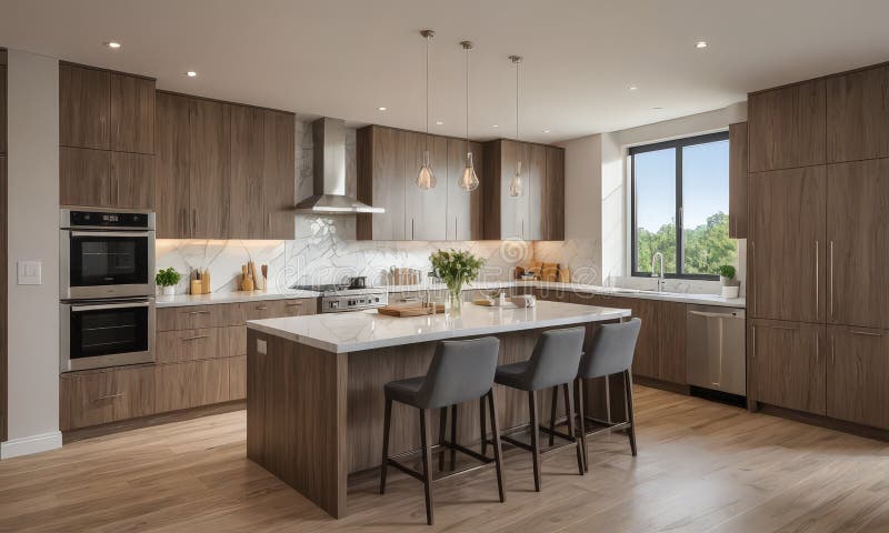 Kitchen with Large Island and Large Island Stock Illustration ...