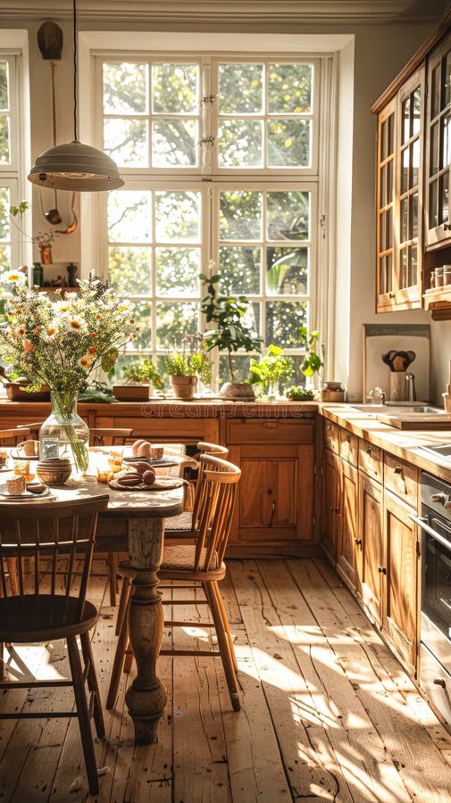 A Kitchen with a Large Table and Many Chairs. Stock Image - Image of ...
