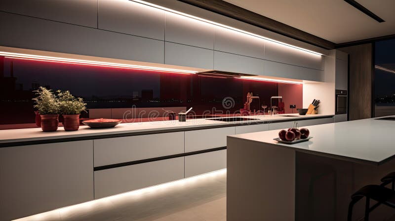 Kitchen led strip lights stock illustration. Illustration of sleek ...