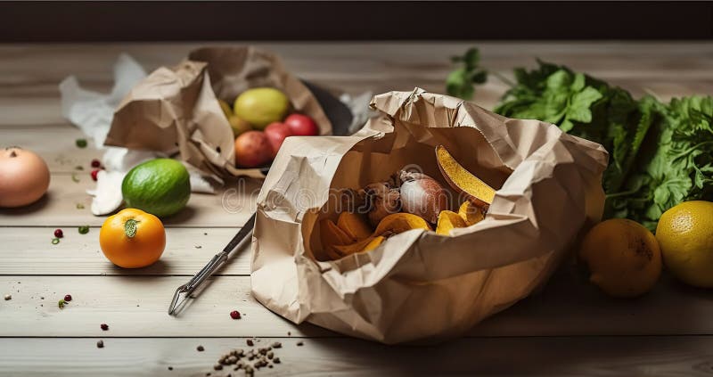 Kitchen Leftovers in Paper Bag, Generative AI Stock Illustration ...