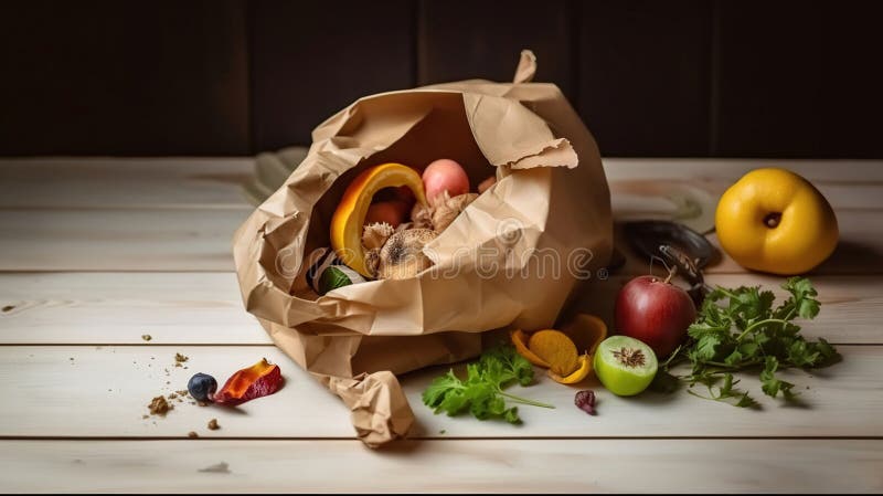 Kitchen Leftovers in Paper Bag, Generative AI Stock Illustration ...