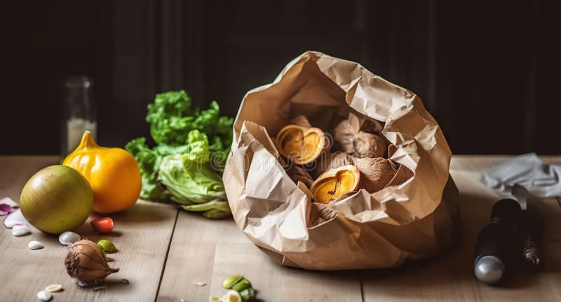 Kitchen Leftovers in Paper Bag, Generative AI Stock Illustration ...