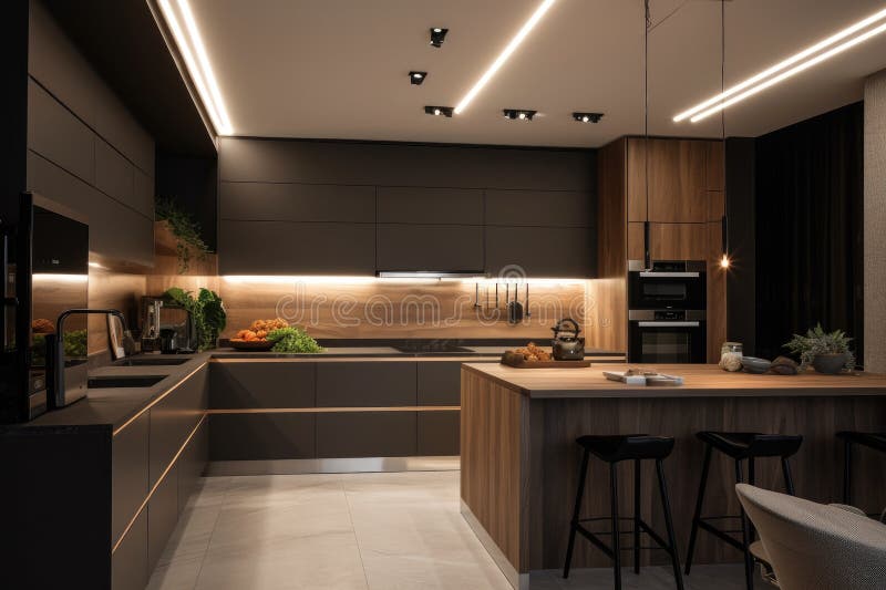A Kitchen with Lighting from Above and Below, Creating a Warm and Cozy ...