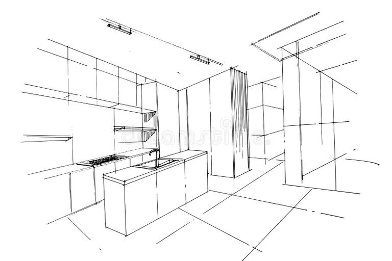 Kitchen Line Drawing,a Line Drawing Using Interior Architecture ...