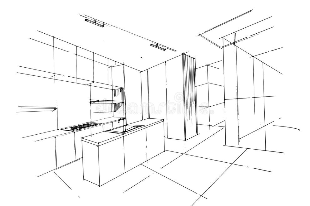 Kitchen Line Drawing,a Line Drawing Using Interior Architecture ...