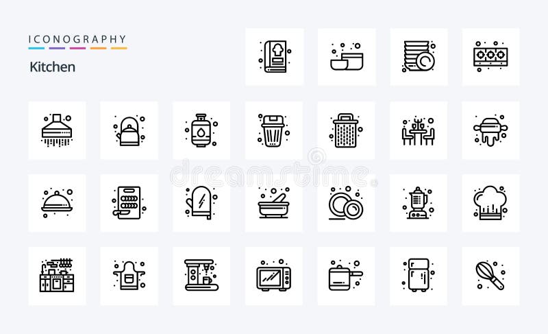 25 Kitchen Line icon pack stock vector. Illustration of food - 264563523