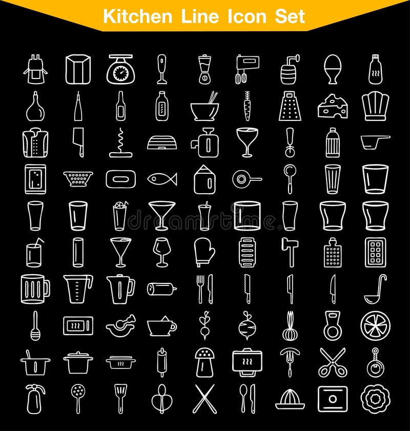 Kitchen Line Icon Set with Simple Icon Stock Illustration ...