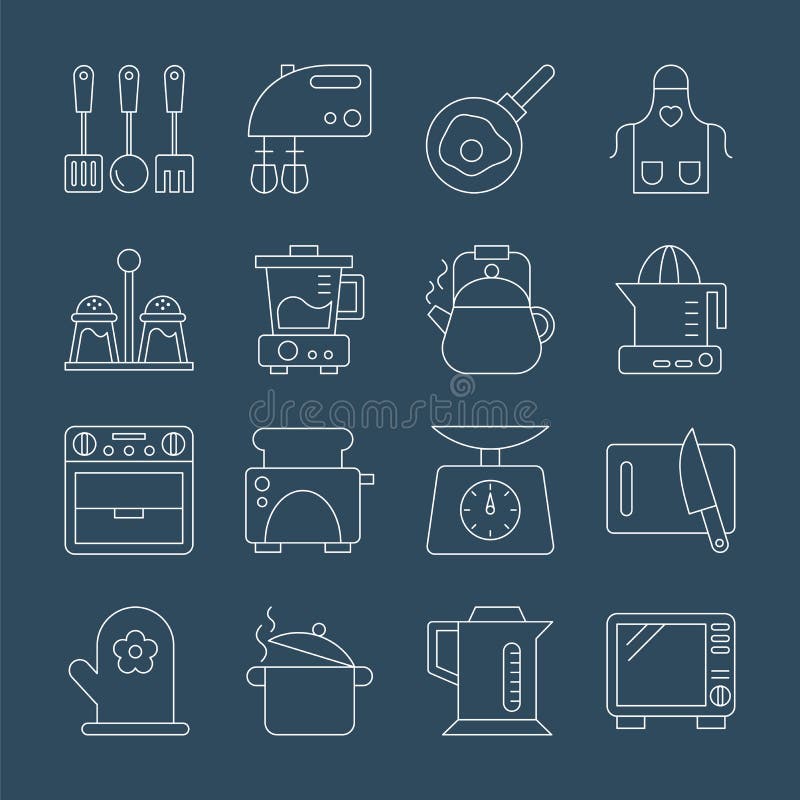 Kitchen Line Icon Set with Simple Icon Stock Illustration ...