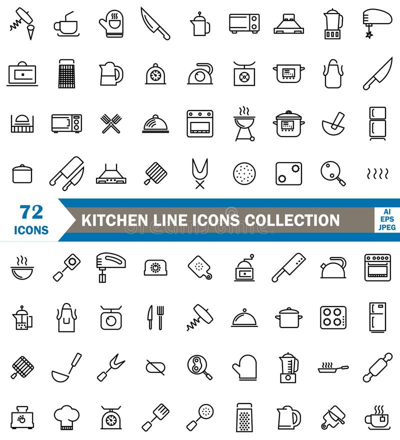 Kitchen Line Icons Collection Vector Illustrator Set Stock Illustration ...