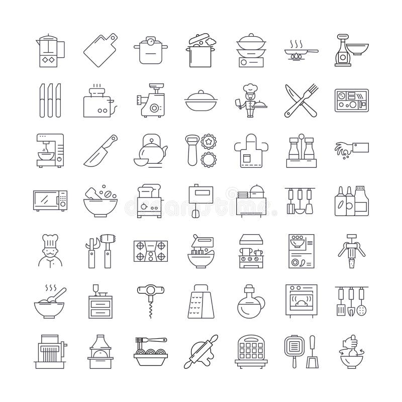 Kitchen Linear Icons, Signs, Symbols Vector Line Illustration Set Stock ...