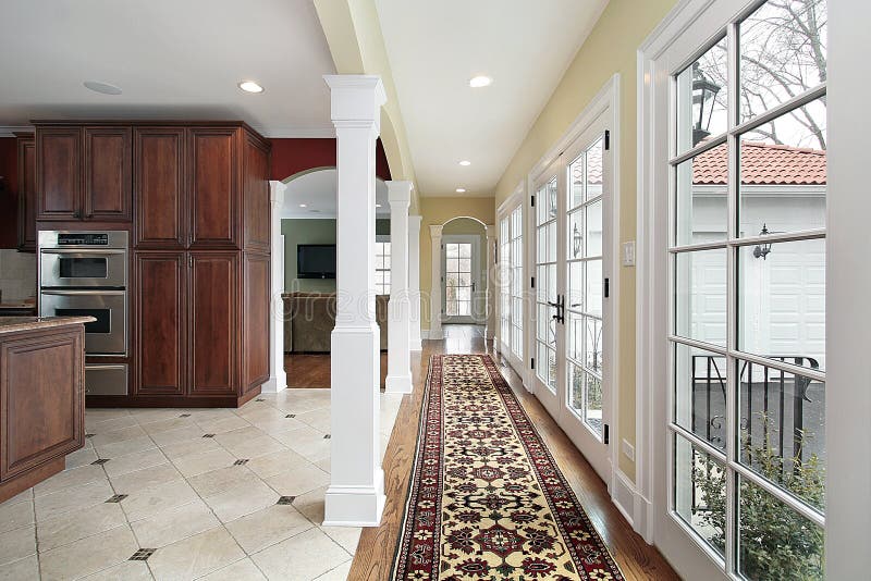 Kitchen with long hallway stock photo. Image of upscale - 12656670