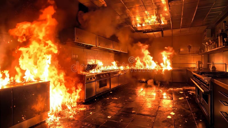 A Kitchen with a Lot of Fire Coming Out of the Ovens Stock Footage ...
