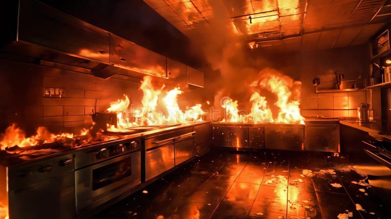 A Kitchen with a Lot of Fire Coming Out of the Ovens Stock Video ...