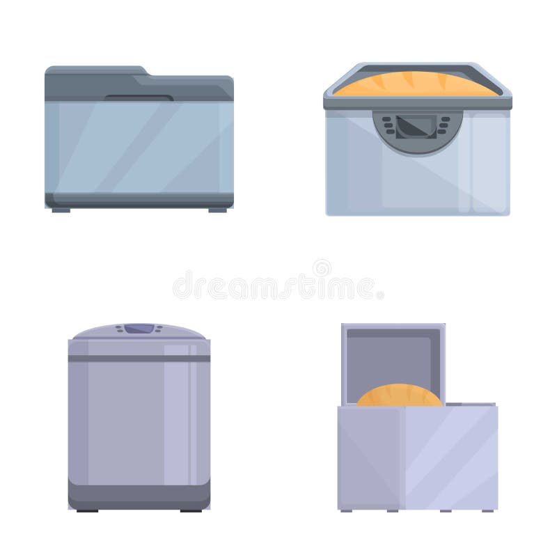 Kitchen Machine Icons Set Cartoon Vector. Modern Bread Maker Appliance ...